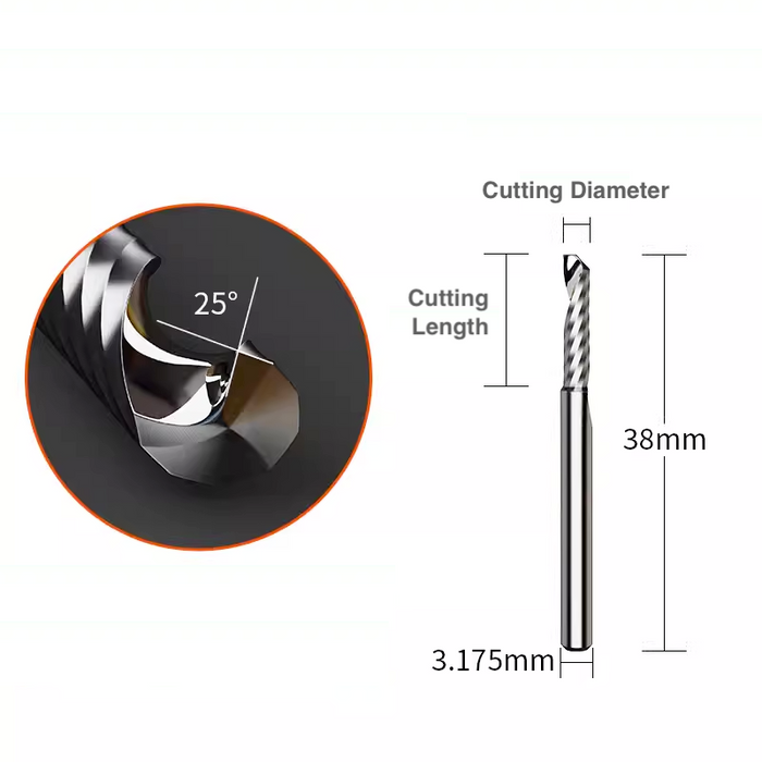 Spiral 'O' Single Flute Bit for Metal - 1/8″ Shank – Makera Global